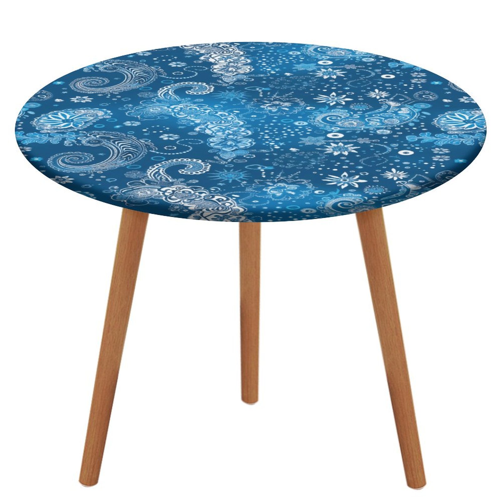 Blue Paisley Floral Pattern Background Design Round Fitted Tablecloth ...