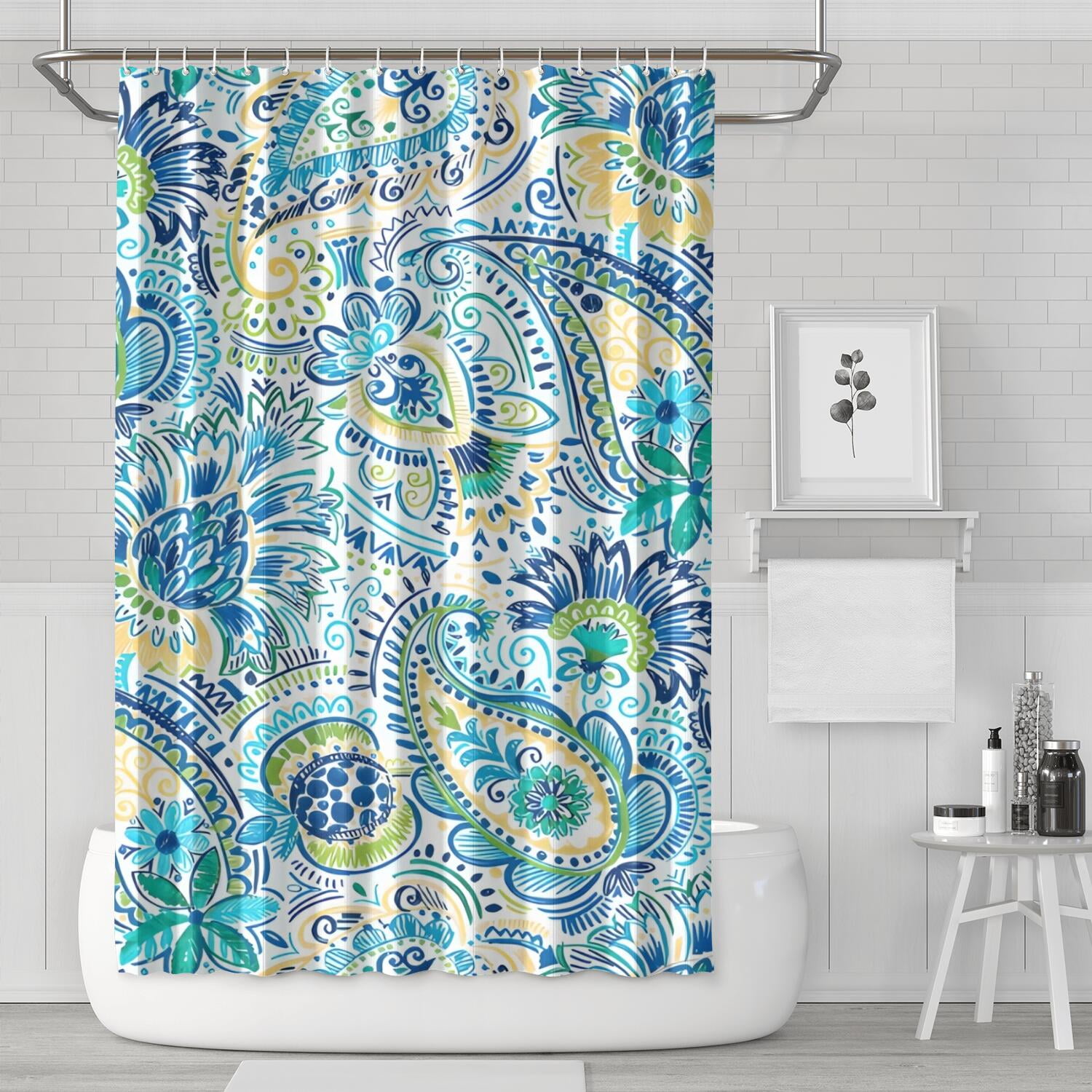 Blue Paisley and Floral Pattern Shower Curtain 72"x72" ,Bathroom ...