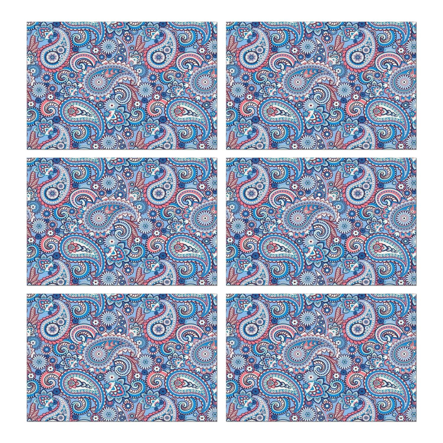 Blue Paisley and Floral Pattern Summer Placemats Table Placemats Set Of ...