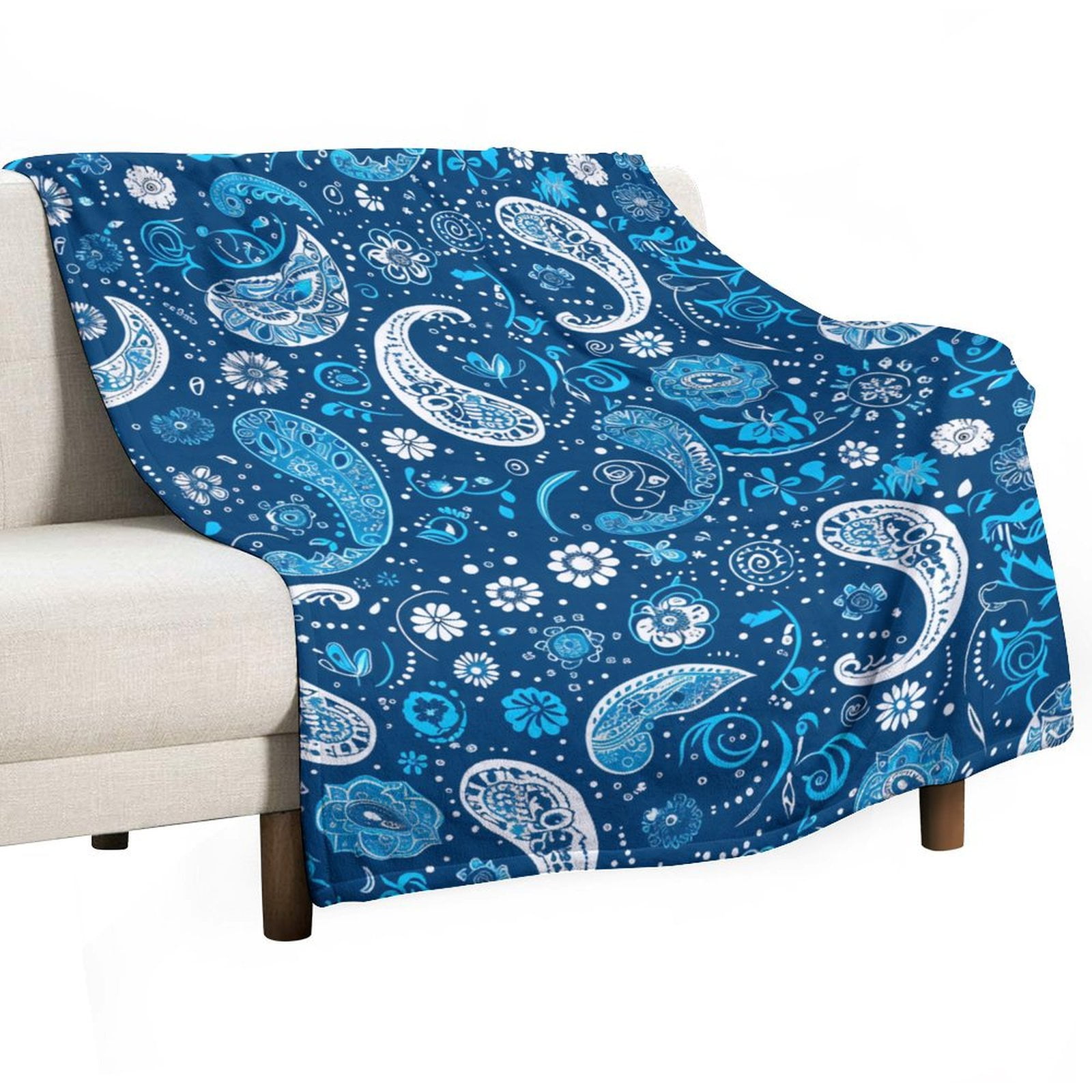 Blue Paisley Floral Seamless Pattern Design Print Blanket Warm Throw ...