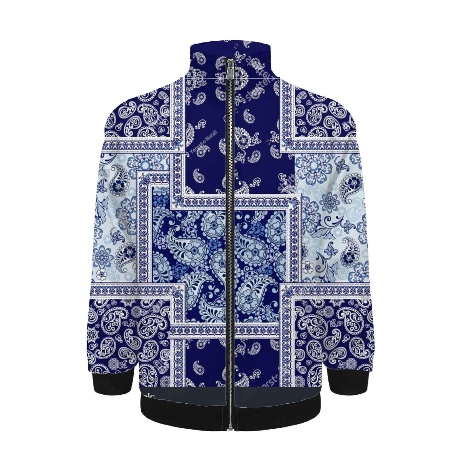 Blue Paisley Patchwork Pattern Jacket Men's Street Cool Long Sleeves ...