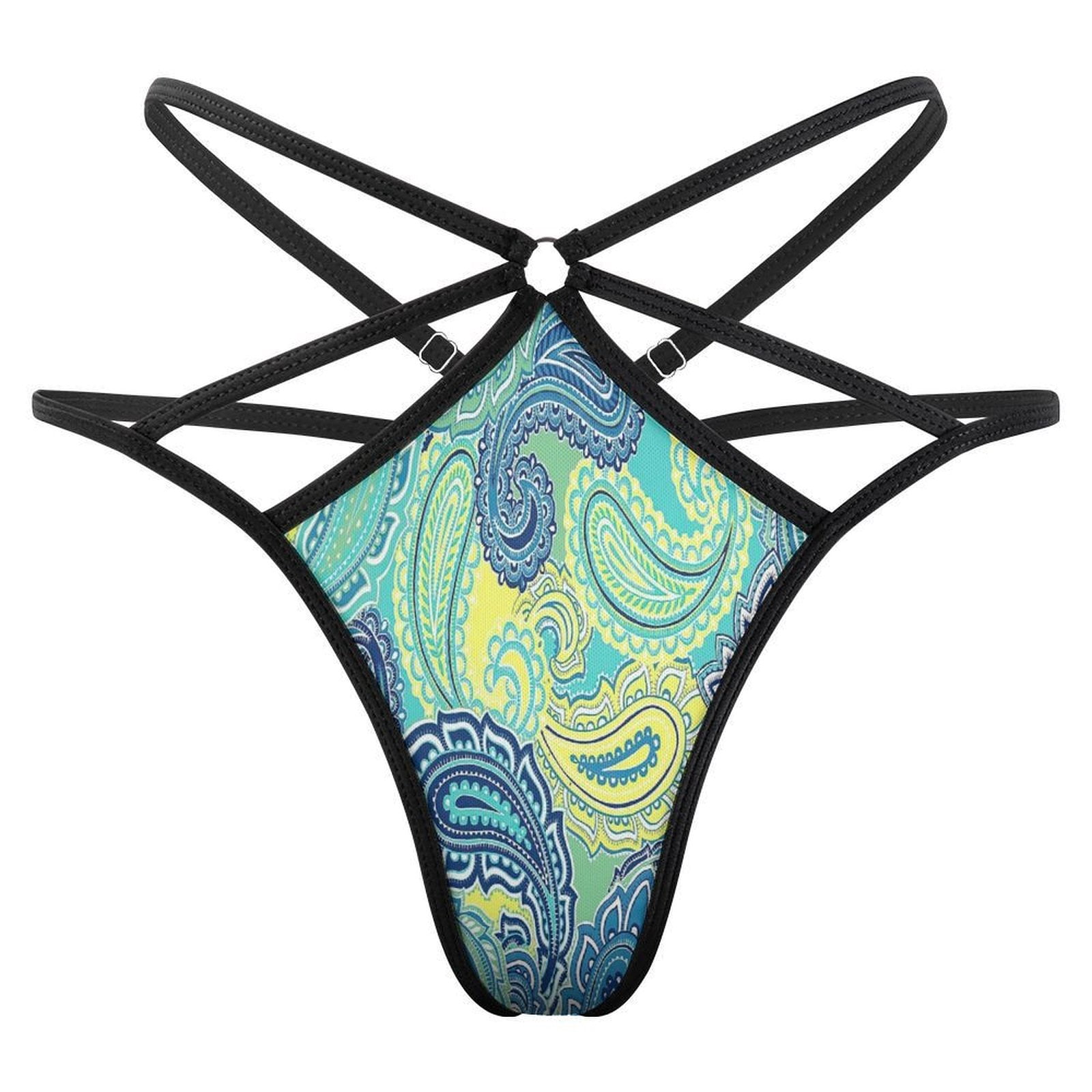 Blue Paisley Print Open Type Women's Panties Crotch Opening G-strings ...