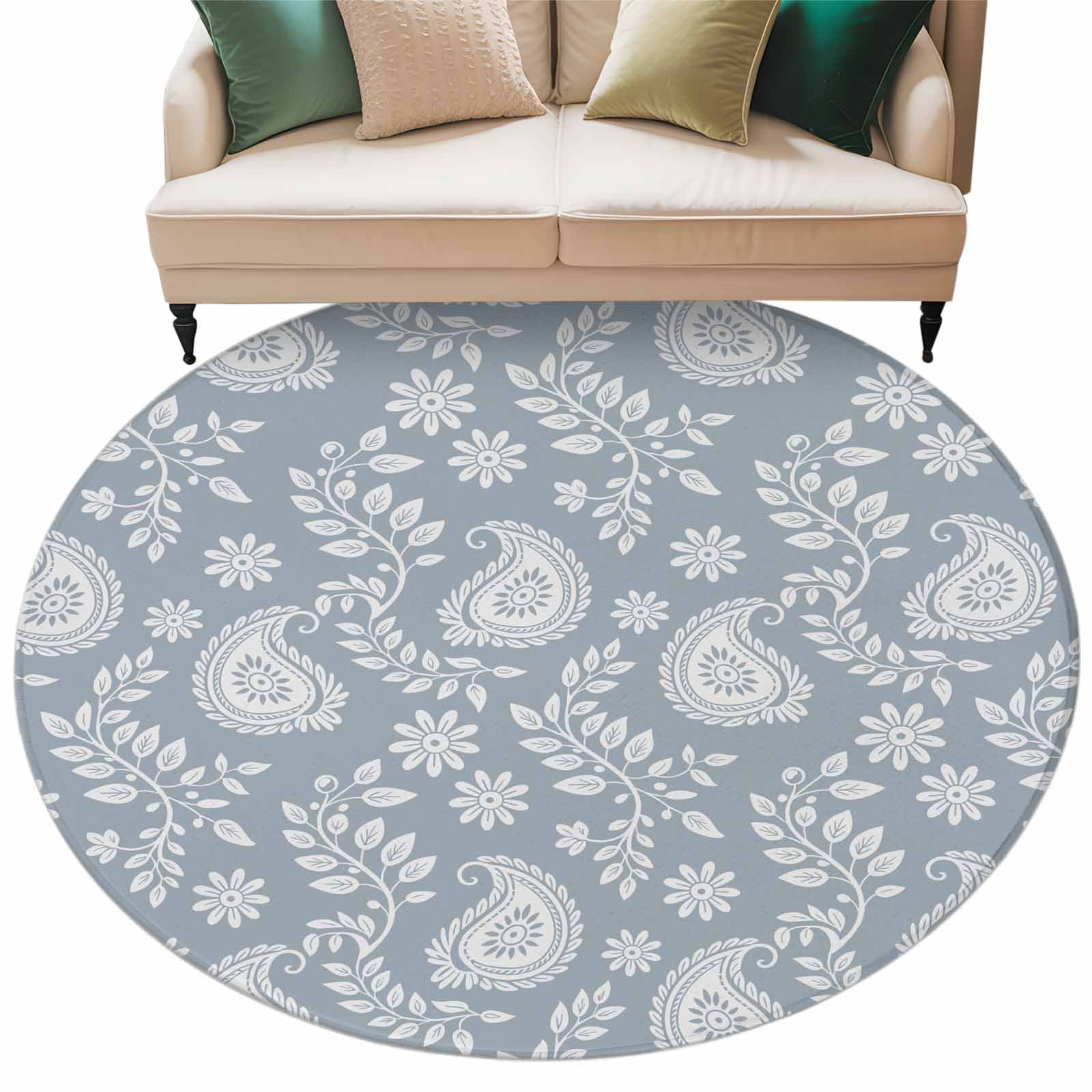 Blue Paisley Round Area Rugs Collection 6', Ethnic Vintage Floral ...