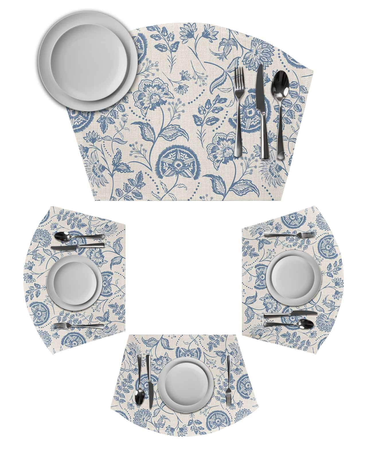 Blue Paisley Round Table Placemats Set of 4 Wedge Placemats, Vintage ...