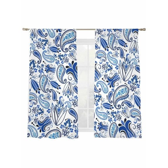 Blue Paisley Sheer Curtains 2 Panels Set Gradient Flowers Sheer Window ...