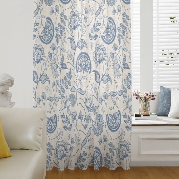 Blue Paisley Sheer Curtains 84 Inch Length, Light Filtering Voile ...