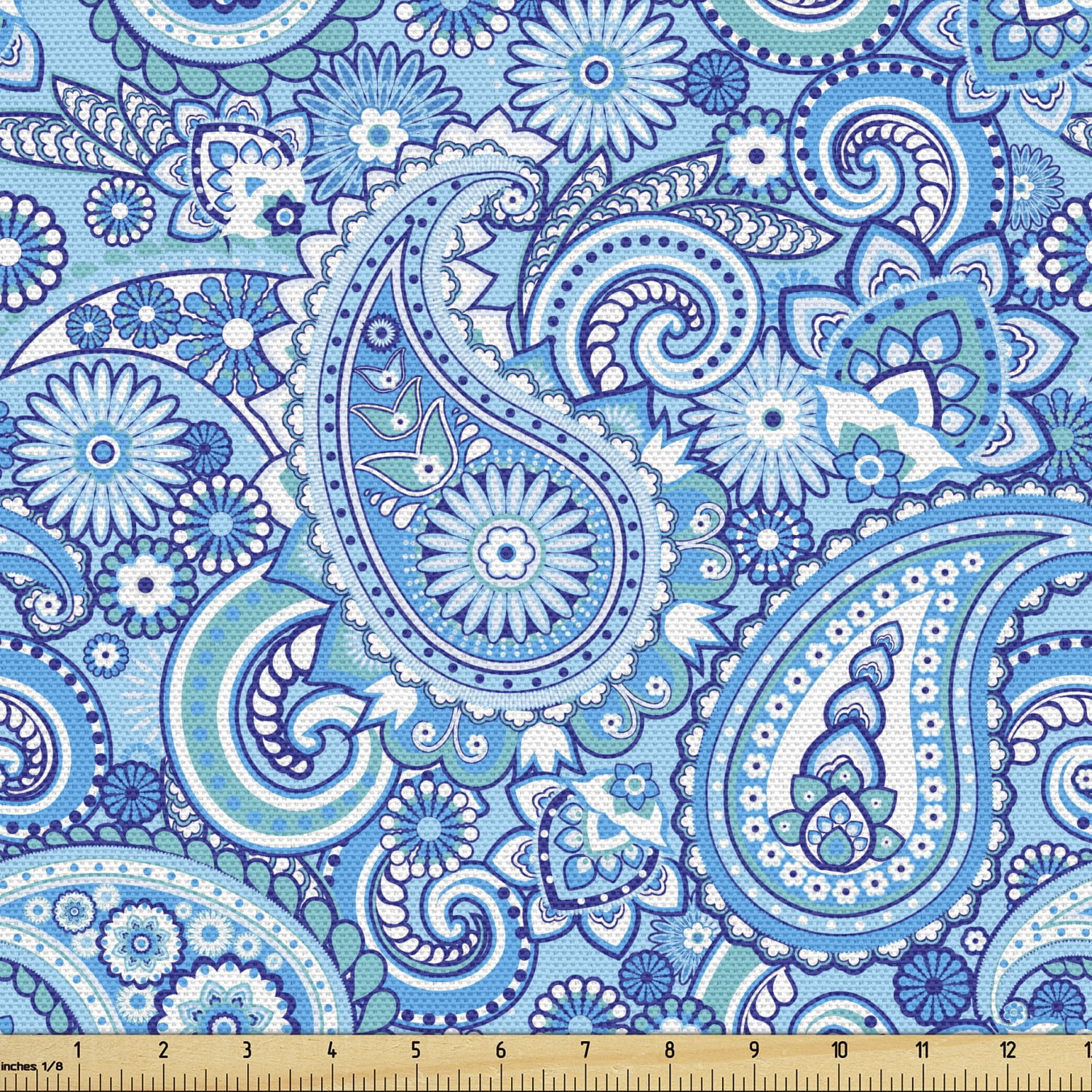Ambesonne Blue Paisley Fabric by the Yard Upholstery, Blue Tones Boteh ...