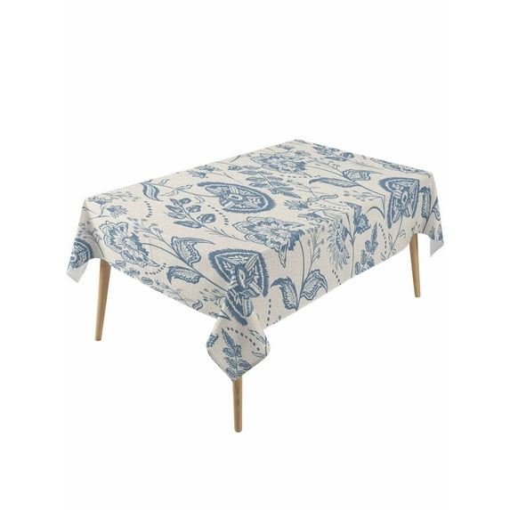 Blue Paisley Table Cloth, Vintage Boho Flower Botanical Leaf Branch ...