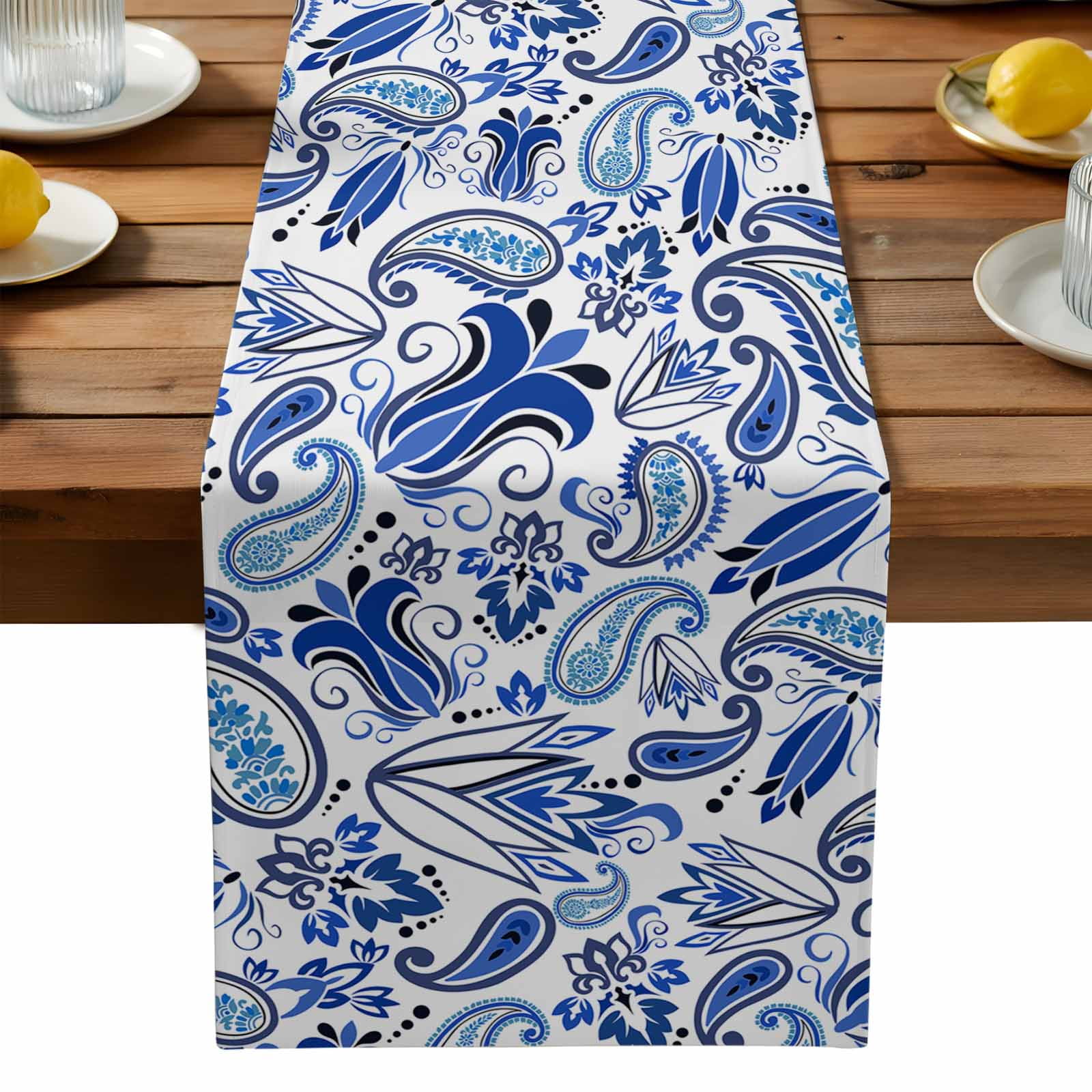 Blue Paisley Table Runner, Gradient Flowers Kitchen Table Runners Dress ...
