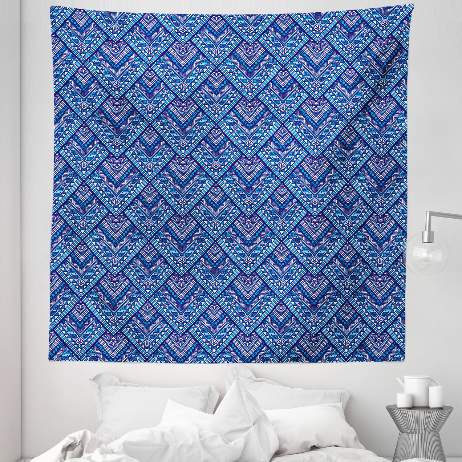 Blue Paisley Tapestry, Classic Geometry of Triangles and Buta Motif ...