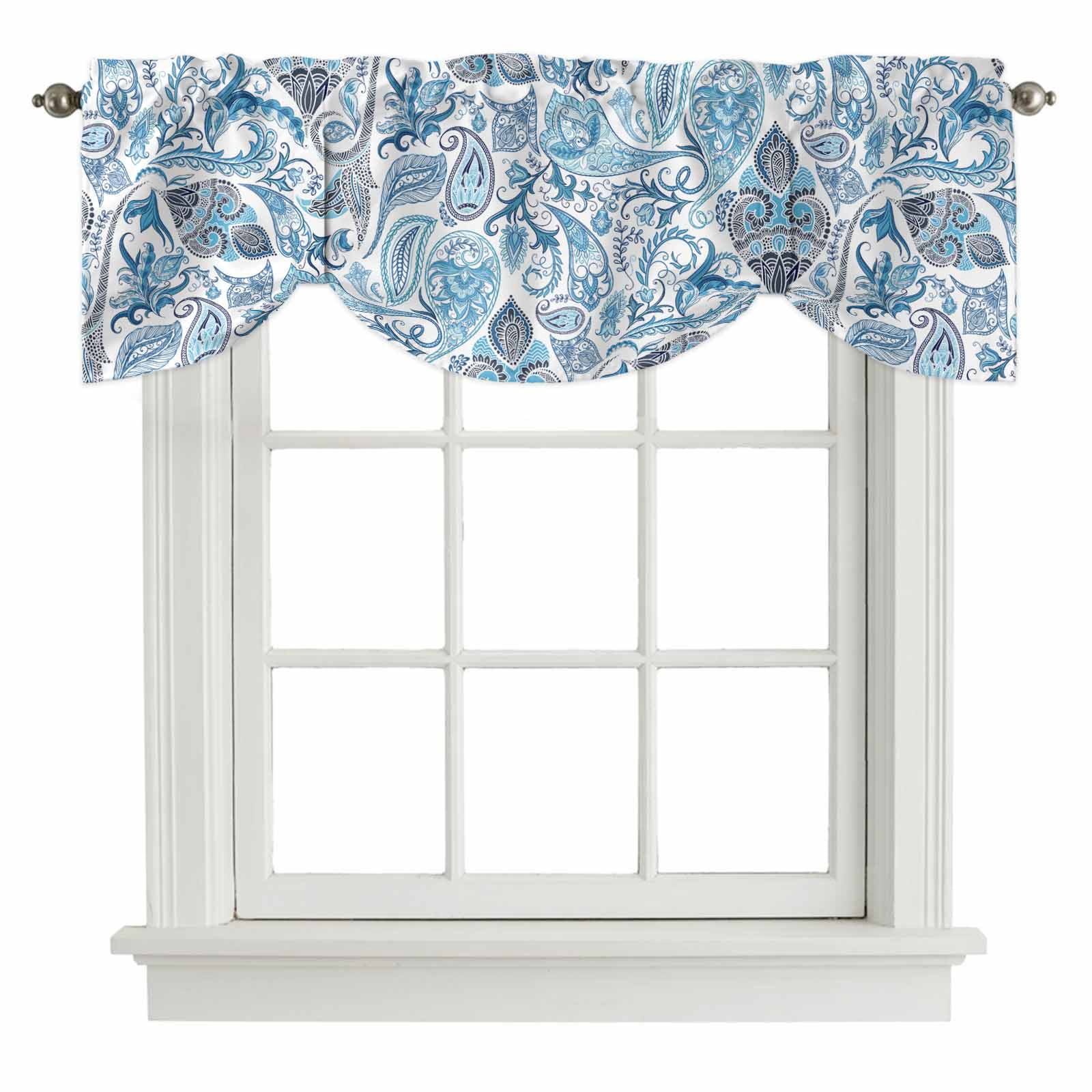 Blue Paisley Tie Up Valance Curtains for Windows, Kitchen Curtains ...