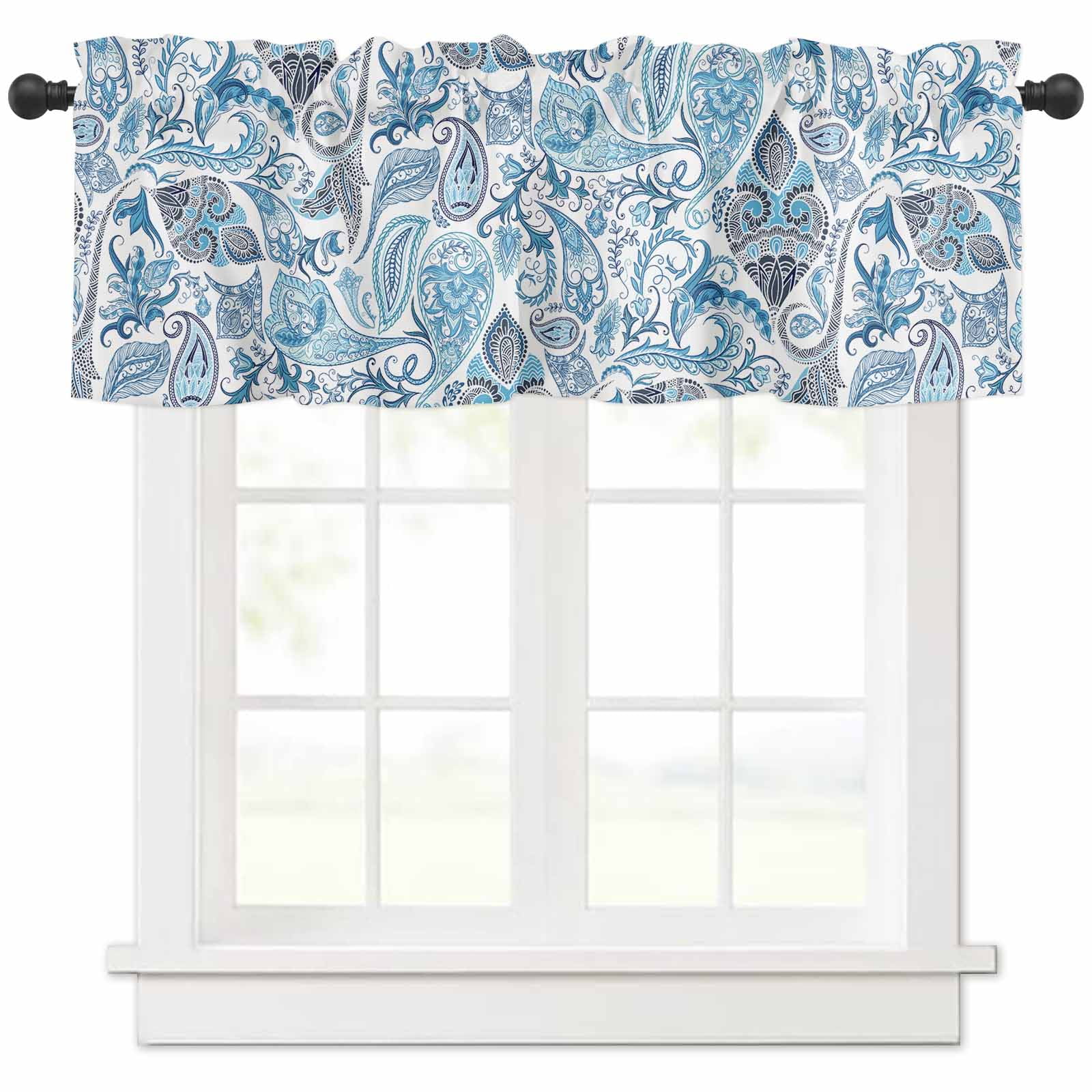 Blue Paisley Valances for Windows Farmhouse Kitchen Curtains Valances ...