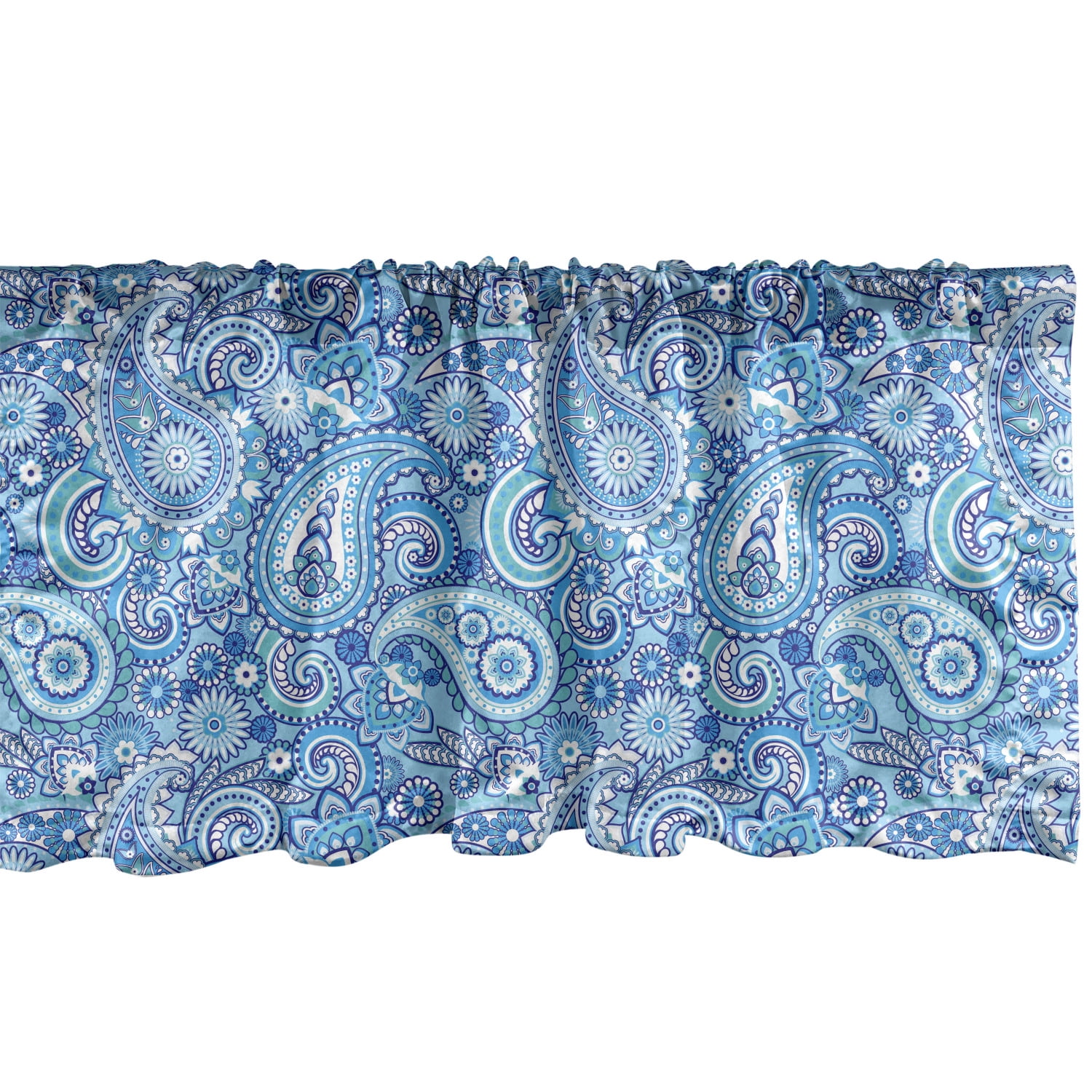 Blue Paisley Window Valance Pack of 2, Repetitive Folk Art Pine Cone ...