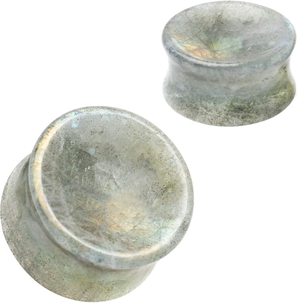 Blue Palm Jewelry Pair of 2 GAUGE White Labradorite Stone Saddle Plug ...