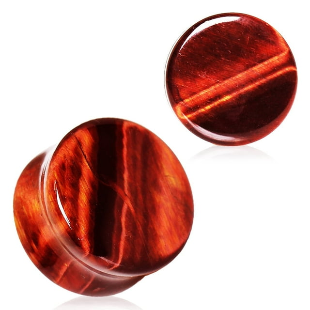 Blue Palm Jewelry Pair of Natural Red Tiger Eye Stone Saddle Plug ...