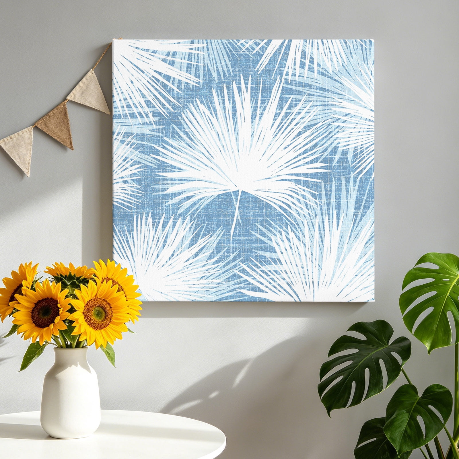 Blue Palm Leaf Canvas Wall Art for Living Room, Summer Country ...