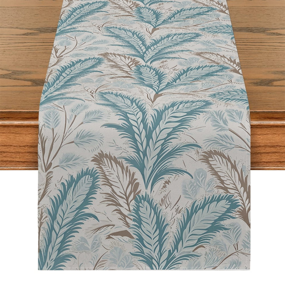 Blue Palm Leaf Plant Leaves Table Runner Kitchen Dining ration Table ...