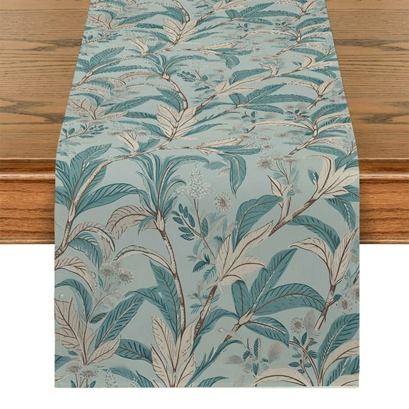 Blue Palm Leaf Plant Leaves Table Runner Kitchen Dining ration Table ...