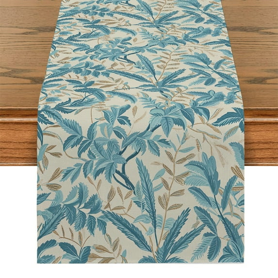 Blue Palm Leaf Plant Leaves Table Runner Kitchen Dining ration Table ...