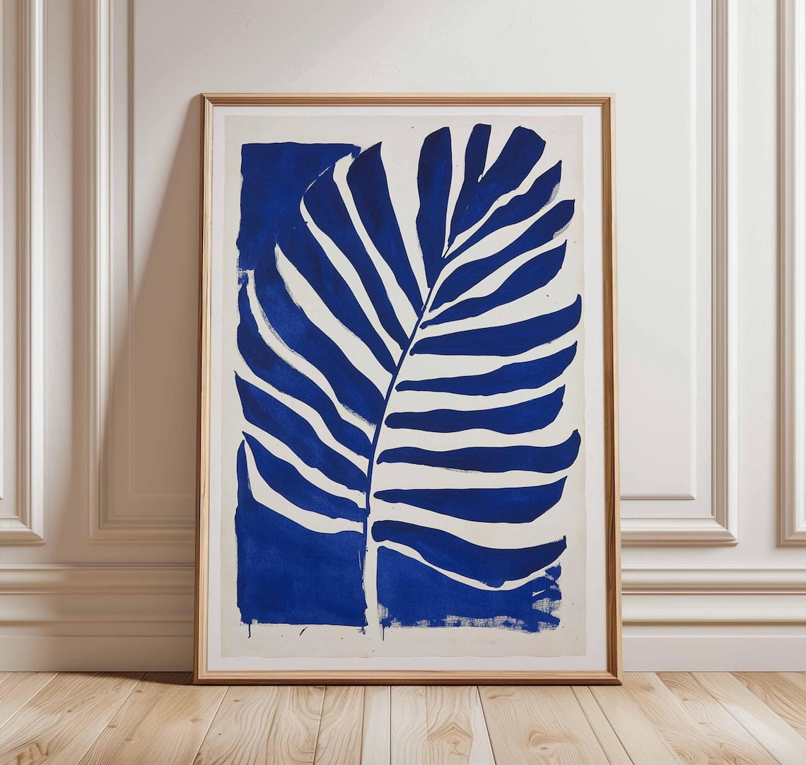 Blue Palm Leaf Poster Abstract Nature Art Minimalist Tropical Decor ...