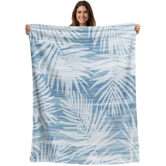 Blue Palm Leaves Blanket Soft Cozy Warm Throw Blanket for Couch, Plush ...