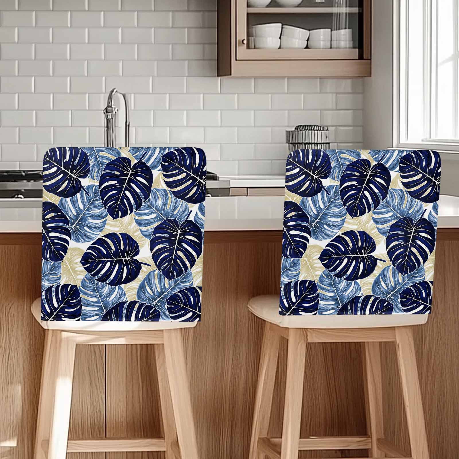 Blue Palm Leaves Chair Back Cover for Dining Room, Farmhouse Summer ...