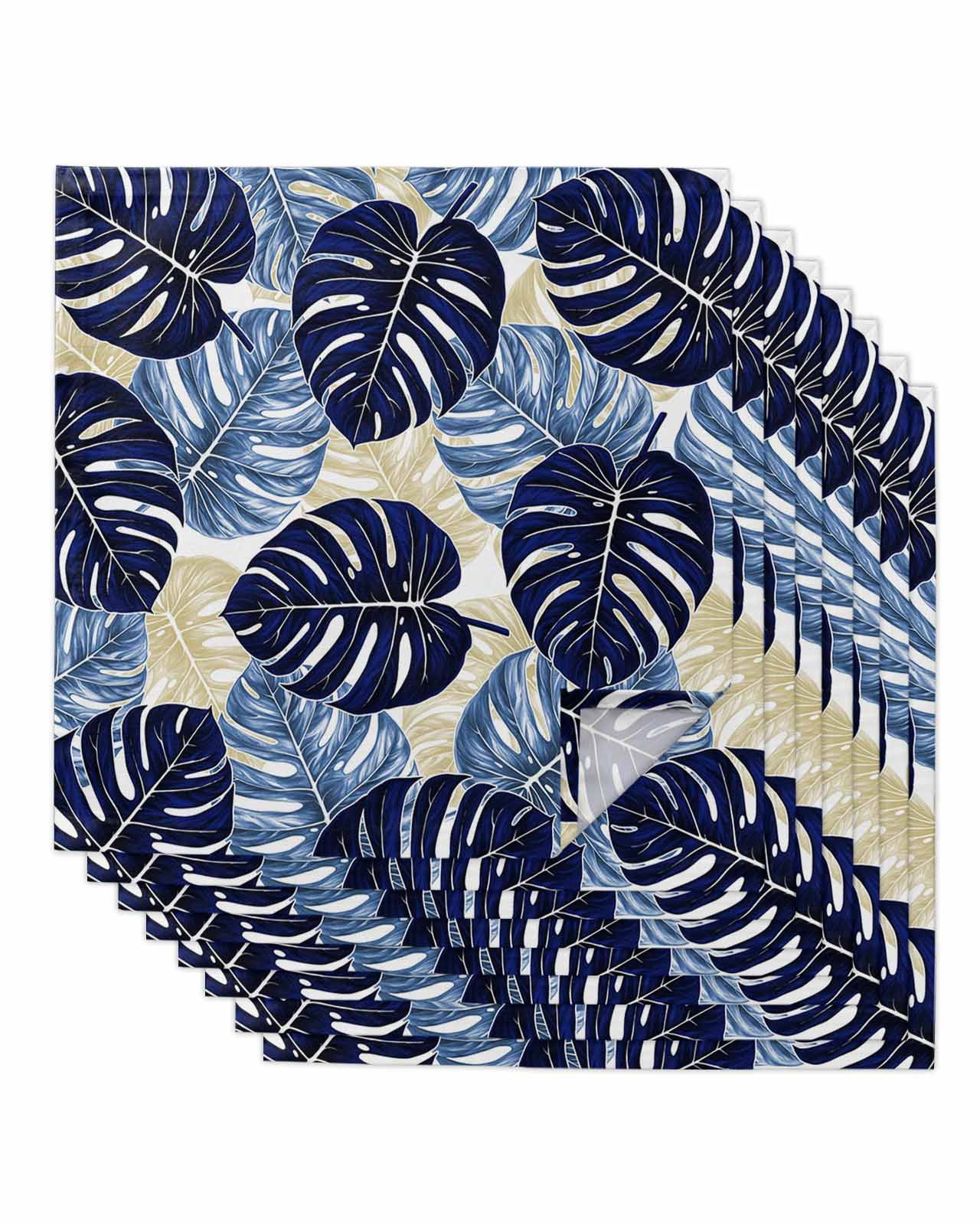 Blue Palm Leaves Cloth Napkins Set of 8 Reusable Dinner Napkins ...