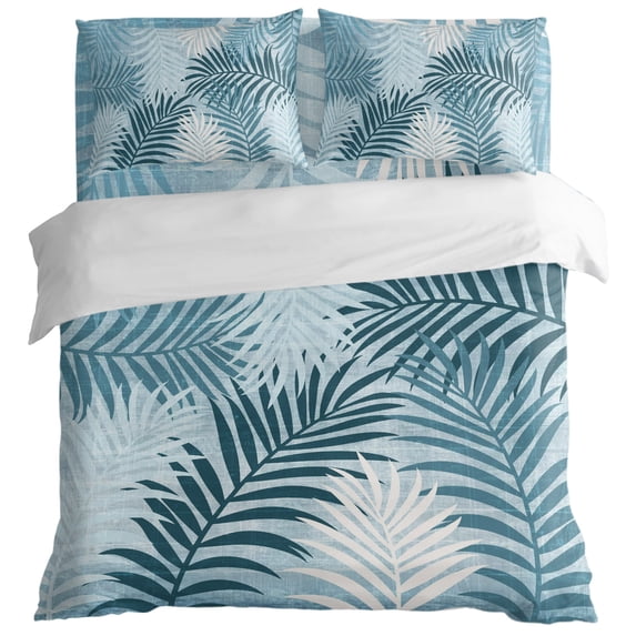 Blue Palm Leaves Duvet Cover Set California King Size, Summer Botanical ...