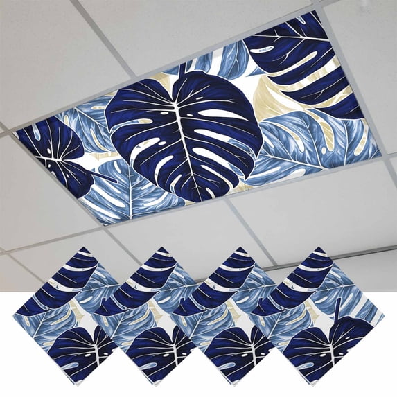 Blue Palm Leaves Fluorescent Light Covers, Farmhouse Summer Beige ...
