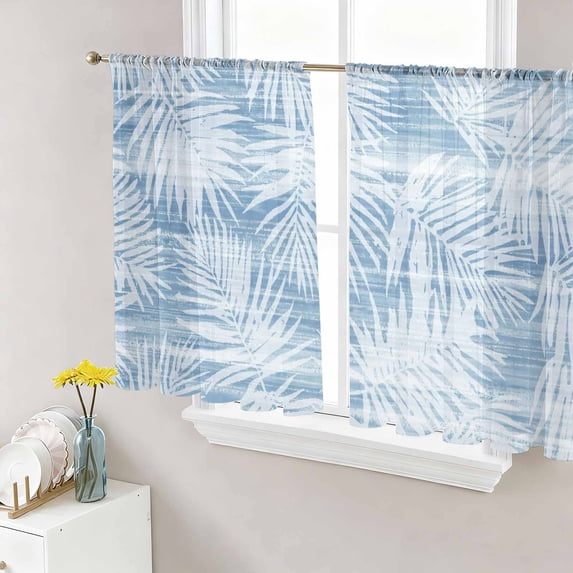 Blue Palm Leaves Sheer Curtains for Living Room Bedroom Summer Tropical ...