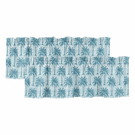 Blue Palm Tree 2 Panels Kitchen Valance, Country Linen Texture Tropical ...