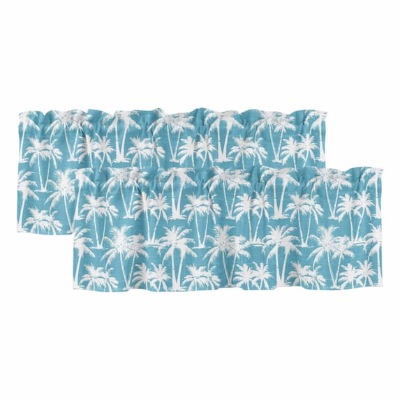 Blue Palm Tree 2 Panels Kitchen Valance, Summer Tropical Country ...