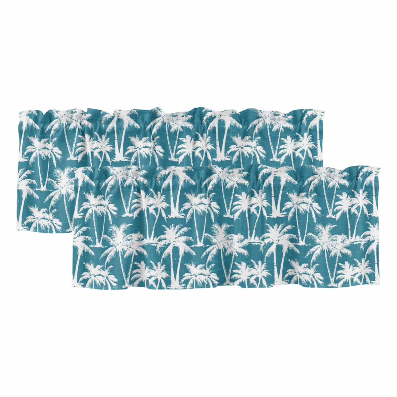 Blue Palm Tree 2 Panels Kitchen Valance, Summer Tropical Country ...