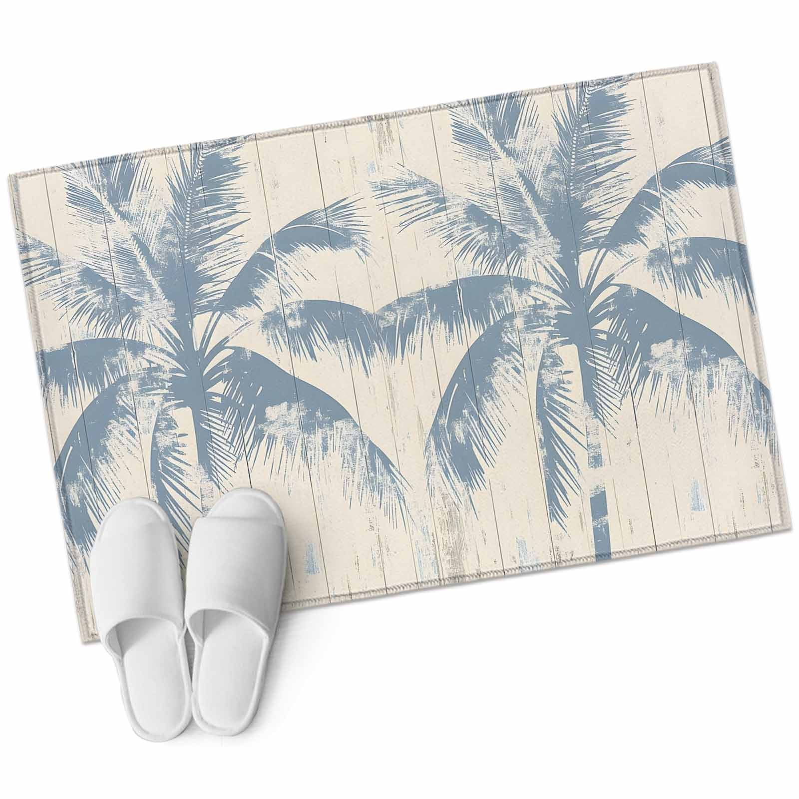 Blue Palm Tree 2'x3' Washable Rug, Coastal Summer Wooden Non-Slip Soft ...