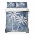 Blue Palm Tree 3 Piece Quilt Bedding Set with 2 Pillow Shams, Summer ...