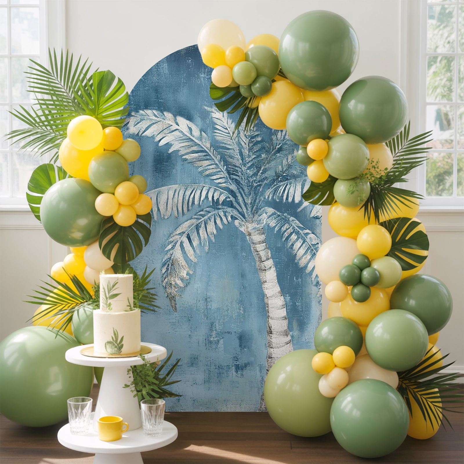 Blue Palm Tree Arch Backdrop Cover, 4FT, Summer Tropical Plant ...