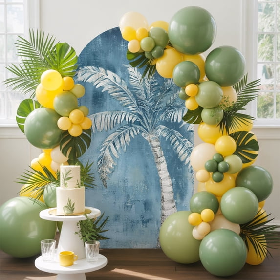 Blue Palm Tree Arch Backdrop Cover, 4FT, Summer Tropical Plant ...