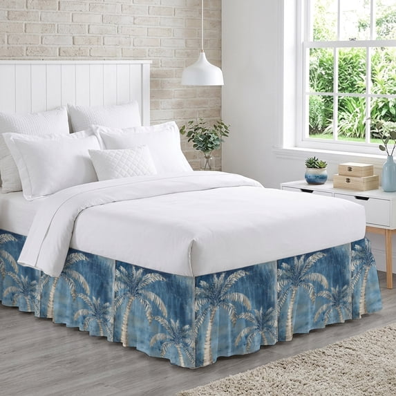 Blue Palm Tree Bed Skirt California King Size 16 Inch Drop, Tropical ...