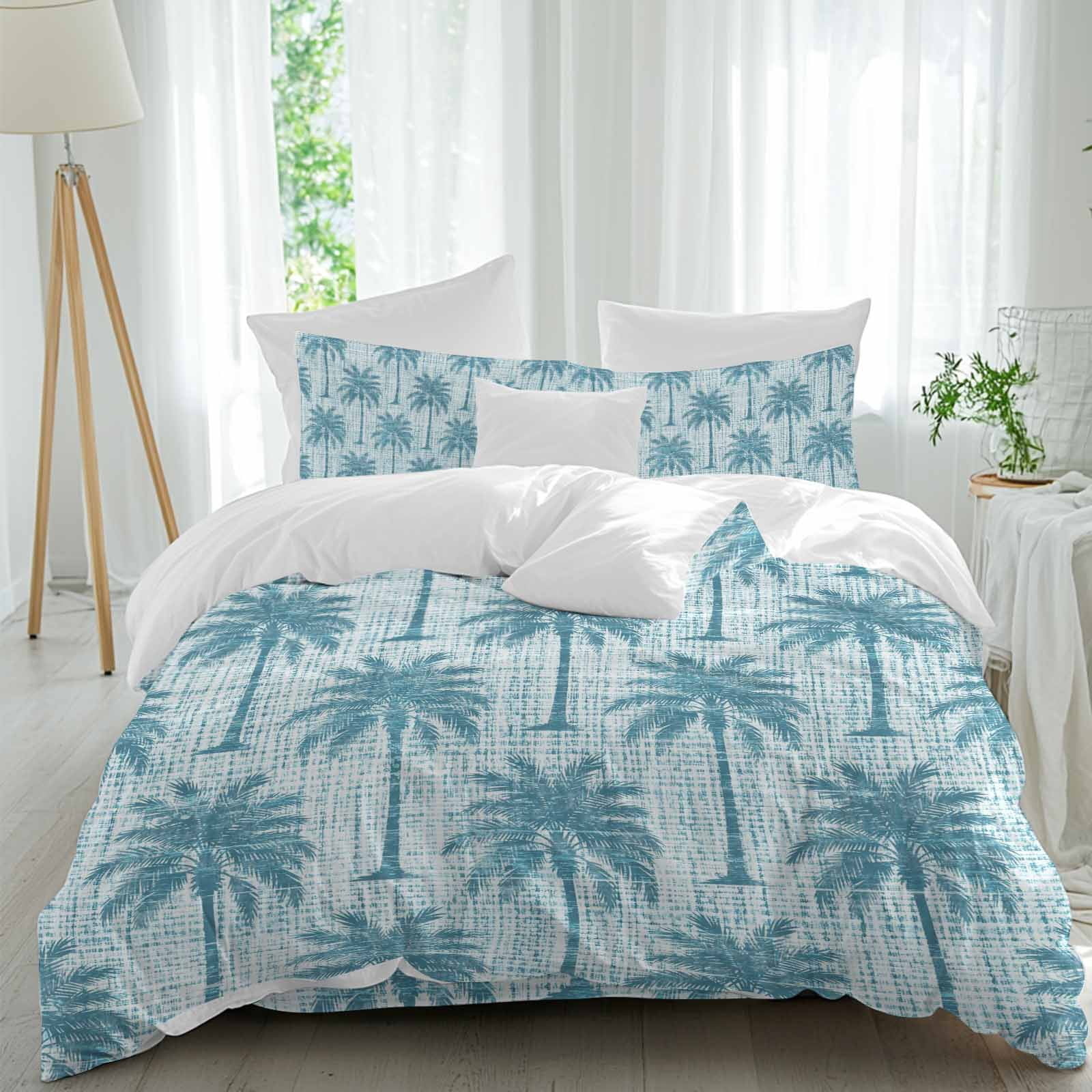 Blue Palm Tree Bedding Duvet Cover Set Twin Size 4 Pieces, Country ...