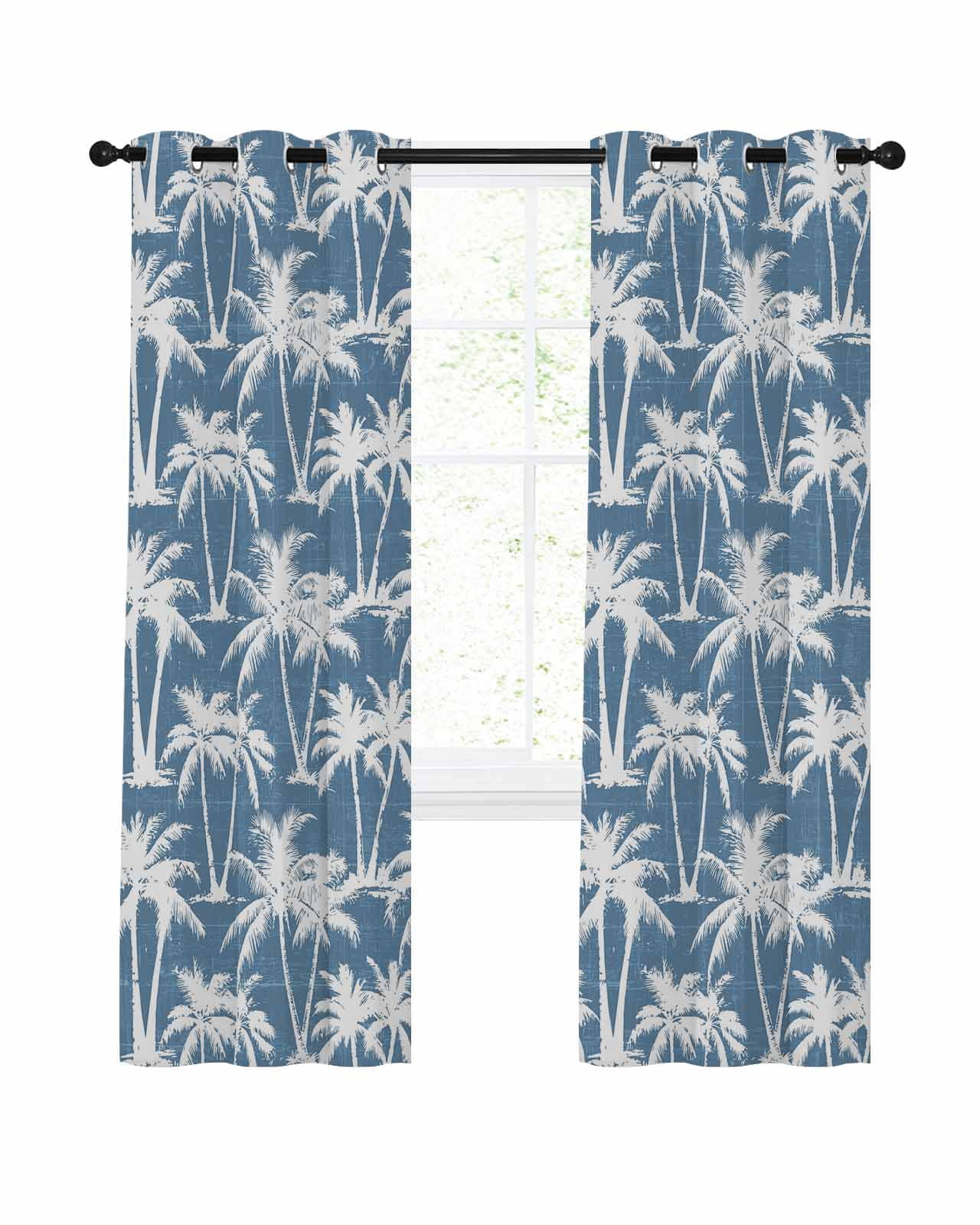 Blue Palm Tree Blackout Curtains for Bedroom Living Room, Summer ...
