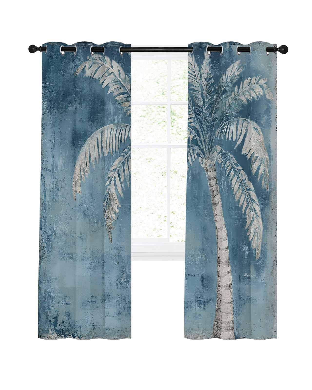 Blue Palm Tree Blackout Curtains for Bedroom Living Room, Summer ...