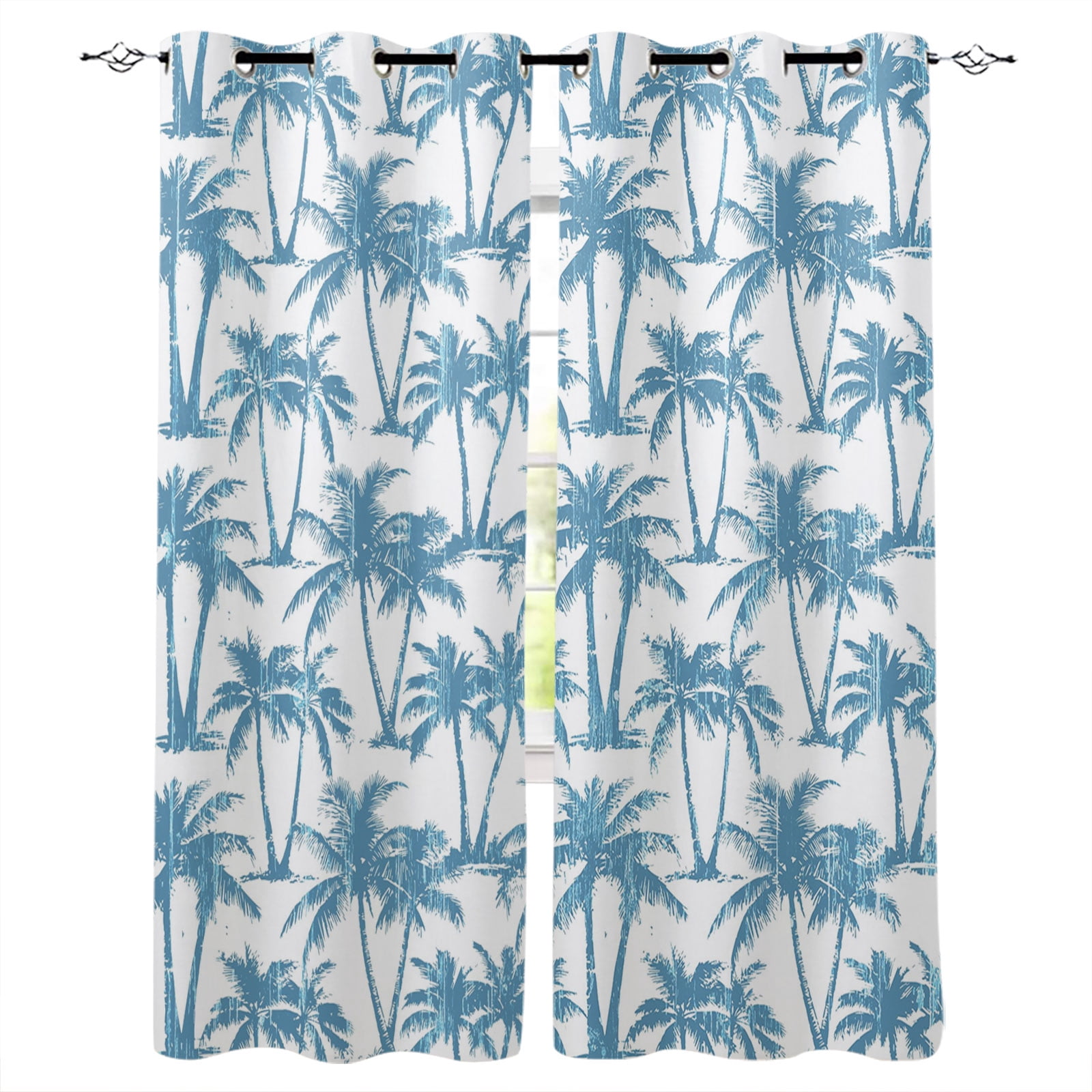 Blue Palm Tree Blackout Curtains for Bedroom/Living Room, Thermal ...