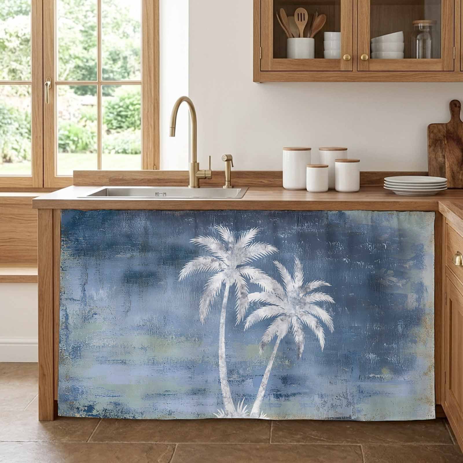 Blue Palm Tree Cabinet Curtains 32"Wx55"L, Summer Tropical Beach ...