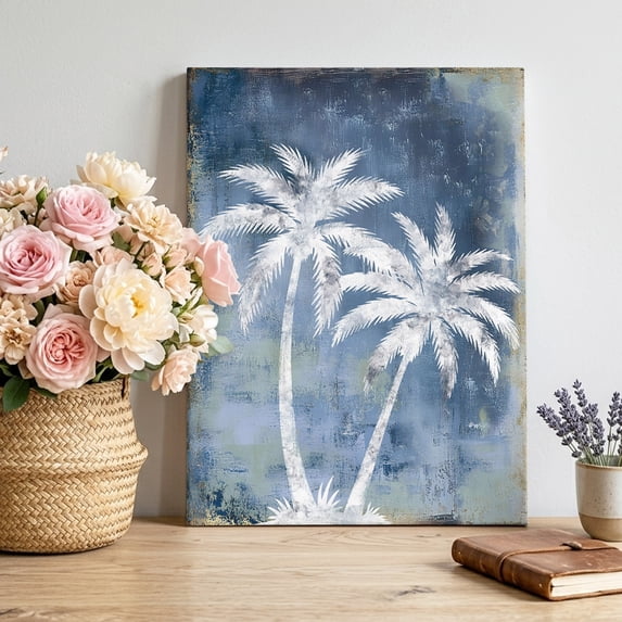 Blue Palm Tree Canvas Wall Art for Living Room, Summer Tropical Beach ...
