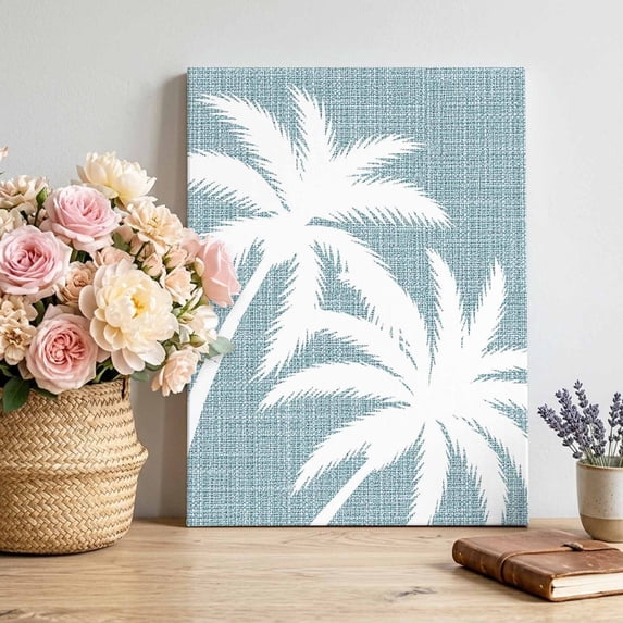 Blue Palm Tree Canvas Wall Art for Living Room, Summer Tropical Beach ...