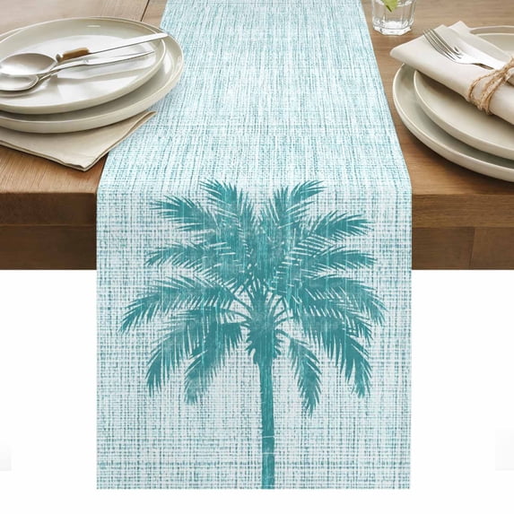 Blue Palm Tree Cotton Linen Table Runner Country Linen Texture Tropical ...