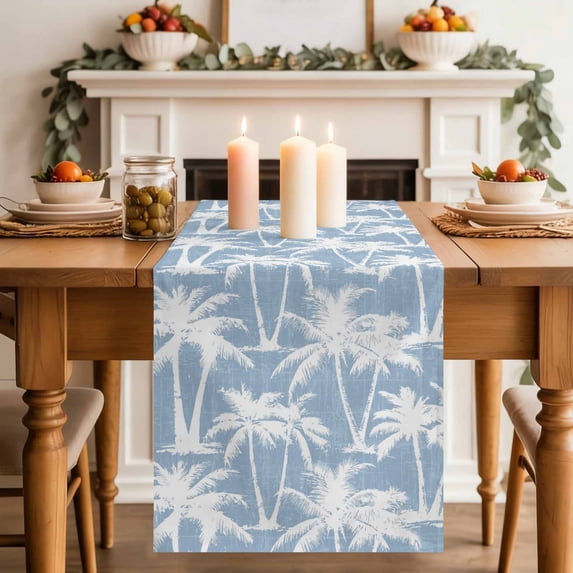 Blue Palm Tree Dining Table Runner, Summer Tropical Minimalist Nautical ...