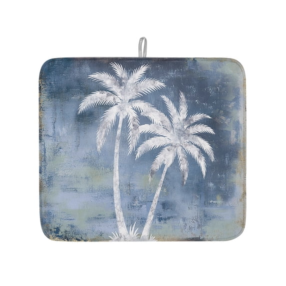 Blue Palm Tree Dish Drying Mat 16x18 inch Summer Tropical Beach Country ...