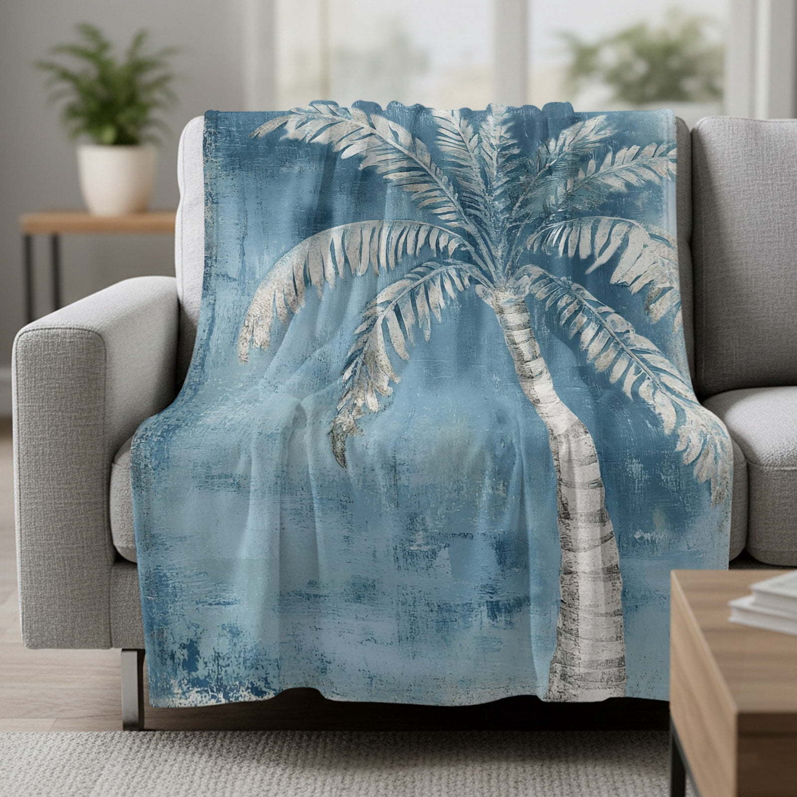 Blue Palm Tree Fleece Throw Blanket Summer Tropical Botanical Abstract ...