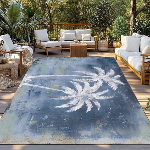 Blue Palm Tree Indoor Outdoor Rugs 3x5 Ft, Summer Tropical Beach ...